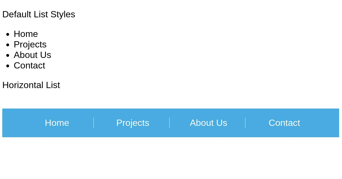 CSS Horizontal Lists UnusedCSS